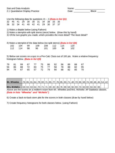 Ap Statistics Test A Data Analysis Part I Doc Template Pdffiller