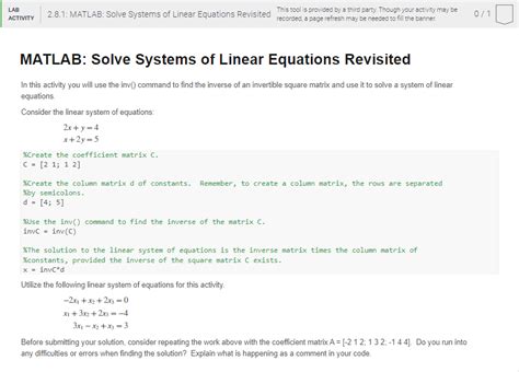Matlab Solve Systems Of Linear Equations Chegg