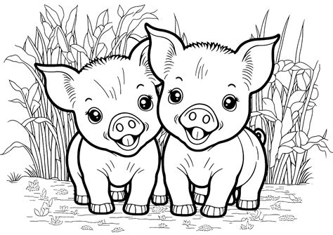Deux cochons sympathiques Coloriages de Cochons à imprimer