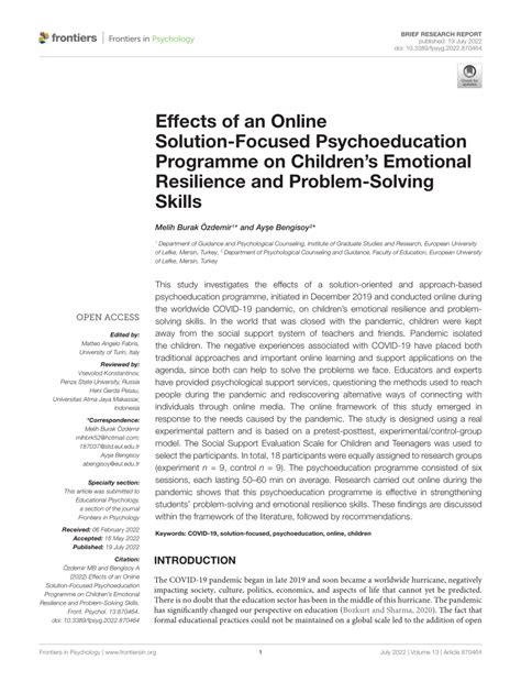 Pdf Effects Of An Online Solution Focused Psychoeducation Programme