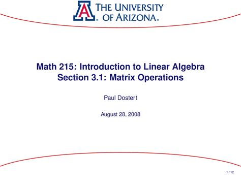 Matrix Operations Introduction To Linear Algebra Math 215 Docsity