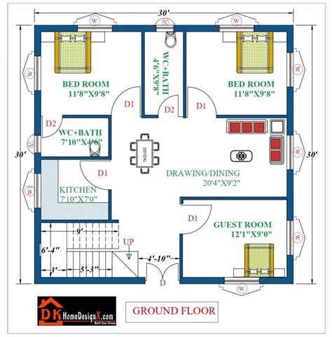 30x30 Modern House Design Plan 1 Bhk Plan 023 Happho Vrogue Co