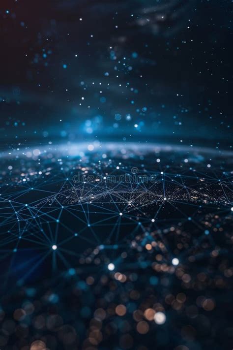 Futuristic Digital Network With Glowing Nodes And Connection Stock