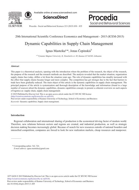 Pdf Dynamic Capabilities In Supply Chain Management