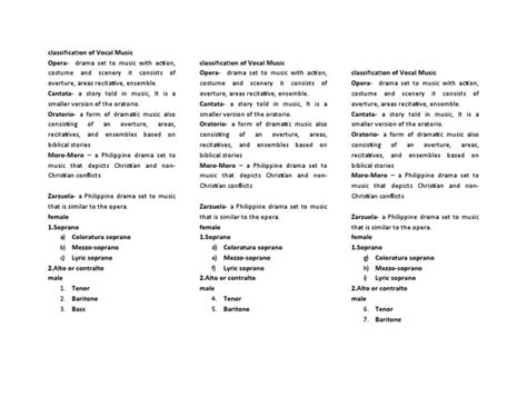 Classification Of Vocal Music Pdf Opera Compositions