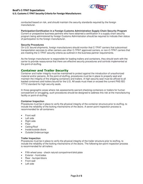 C Tpat Security Criteria For Foreign Manufacturers Pdf Logistics Business