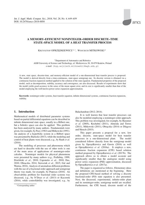 Pdf A Memoryefficient Nonintegerorder Discretetime Statespace