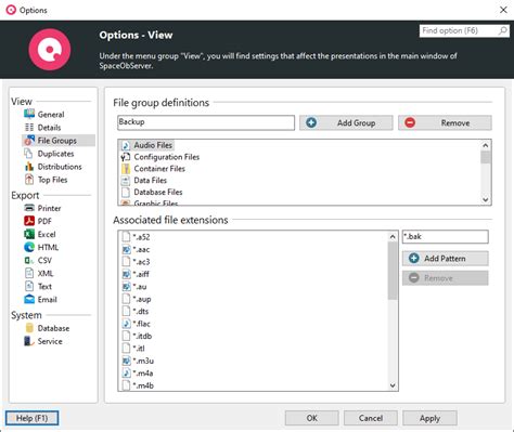 Options View File Groups