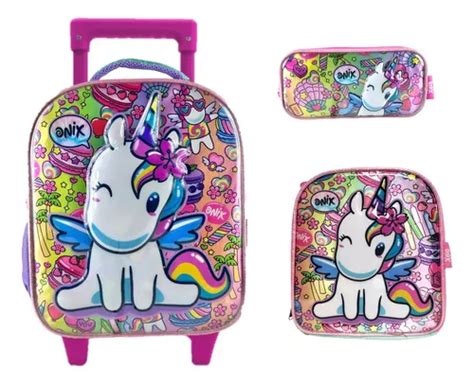 Kit De Mochila Lonchera Y Lapicera Unicornio Kinder Vs Envío gratis