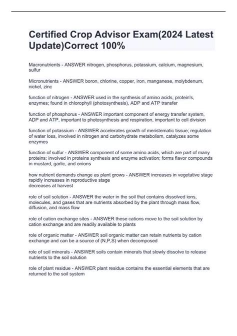 Certified Crop Advisor Exam2024 Latest Updatecorrect 100 Certified