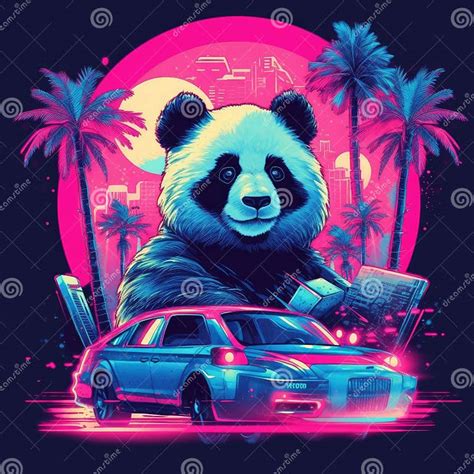 Neon Lit Panda Illustration Retrowave Inspired Panda Design Panda With