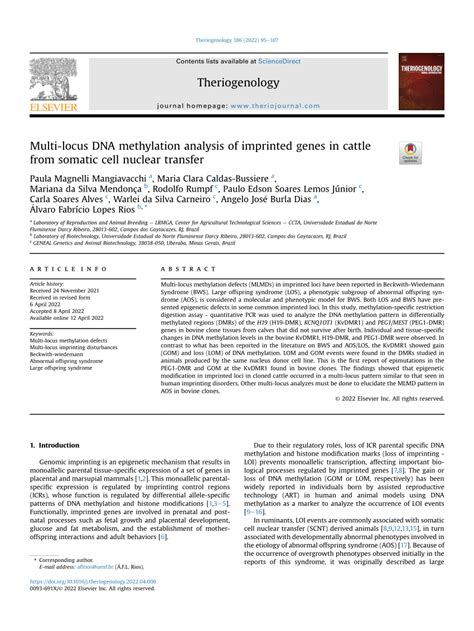 Pdf Multi Locus Dna Methylation Analysis Of Imprinted Genes In Cattle