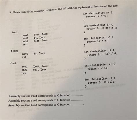 Solved 3 Match Each Of The Assembly Routines On The Left