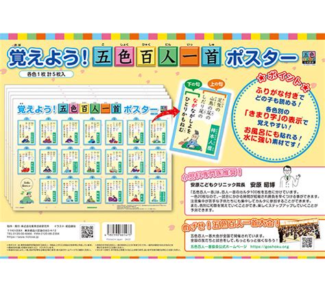 TOSSオリジナル教材 お風呂にも貼れる覚えよう 五色百人一首ポスター