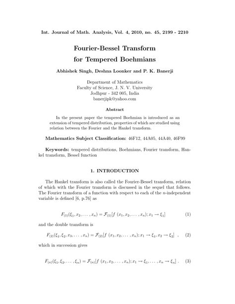 Pdf Fourier Bessel Transform For Tempered Boehmians