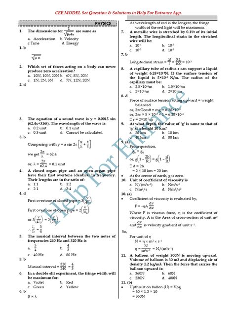 Cee Model Question Solution In Help For Entrance 1 Pdf Gases Force