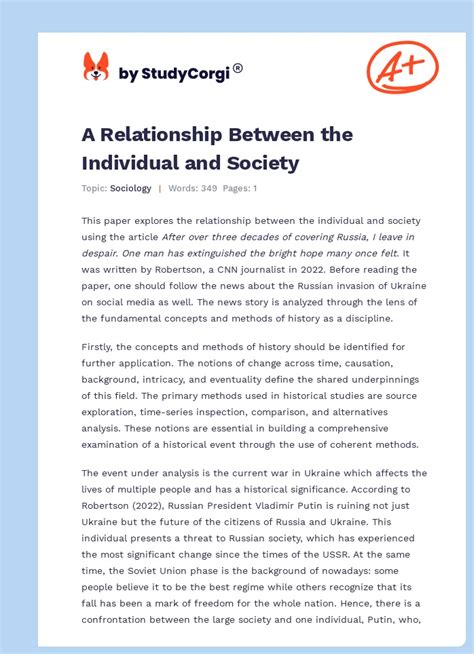 A Relationship Between The Individual And Society Free Essay Example