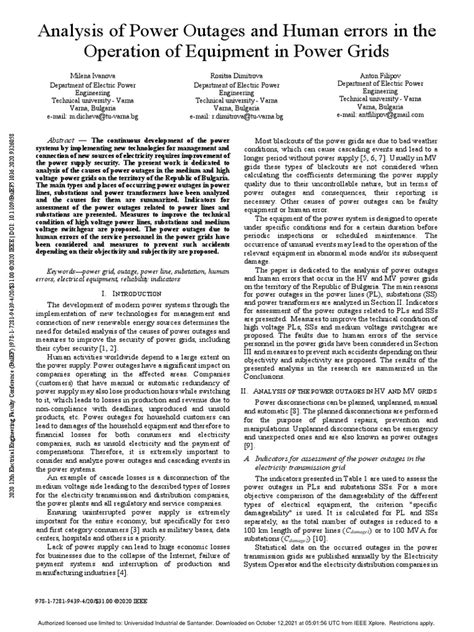Analysis Of Power Outages And Human Errors In The Operation Of