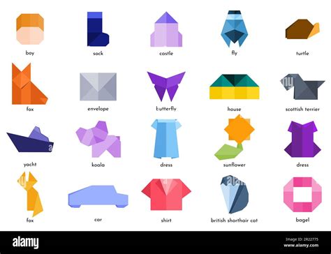 Set Of Origami With Various Objectsvector Origami Stock Vector Image