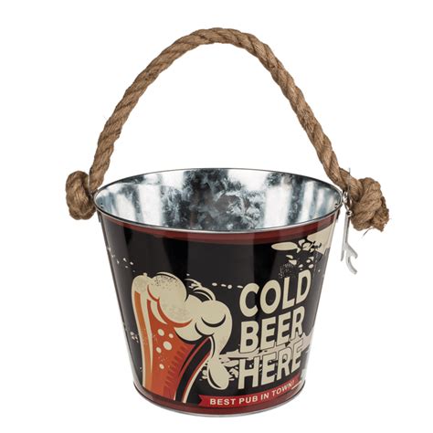 Metal Beer Bucket With Bottle Opener Beer [71 3264] Out Of The Blue