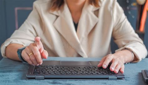 Woman Typing Work Or Chatting On Laptop Suitable For Making Infographics Stock Image Image Of