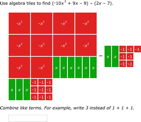 Ixl Add And Subtract Polynomials Using Algebra Tiles 2nd Year Maths