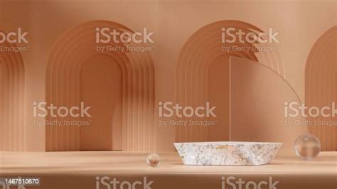 3d 렌더링 이미지 빈 장면 흰색 대리석 연단 풍경 구와 원형 유리 아치 0명에 대한 스톡 사진 및 기타 이미지 0명 3