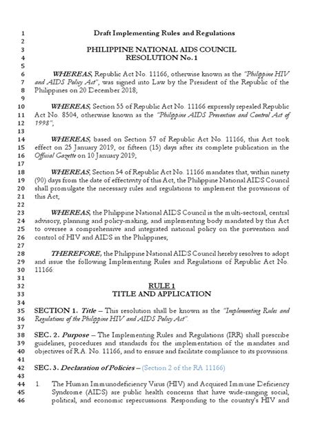 Final Review Version Of Draft Irr Of Ra 11166 Safe Sex Hivaids