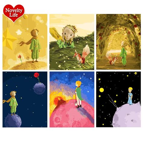 숫자로 그림 어린 왕자 공주 여우 스타 장미 색칠 그림 애니메이션 만화 키트 어린이 벽 장식 크리스마스 선물숫자 페인트 Aliexpress