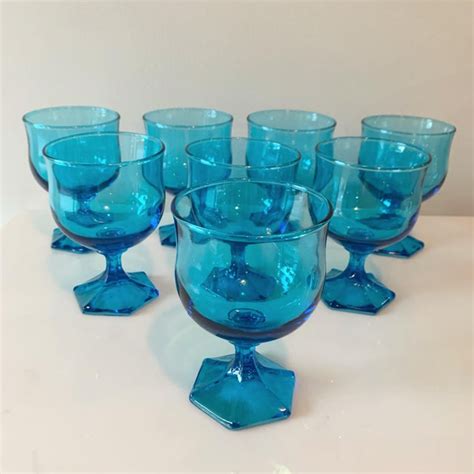 Vintage Anchor Hocking Laser Blue Goblet Glasses Set Of 8 Chairish