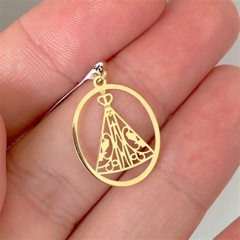Pingente Nossa Senhora Aparecida Oval Vazado Ouro 18k
