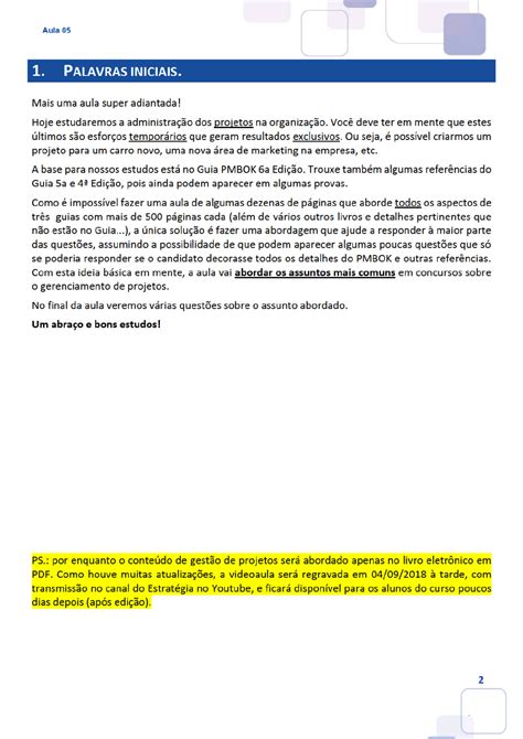 Aula 05 Gestão De Projetos Administração Geral E Pública