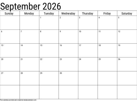 Free Printable Calendar Sept 2026