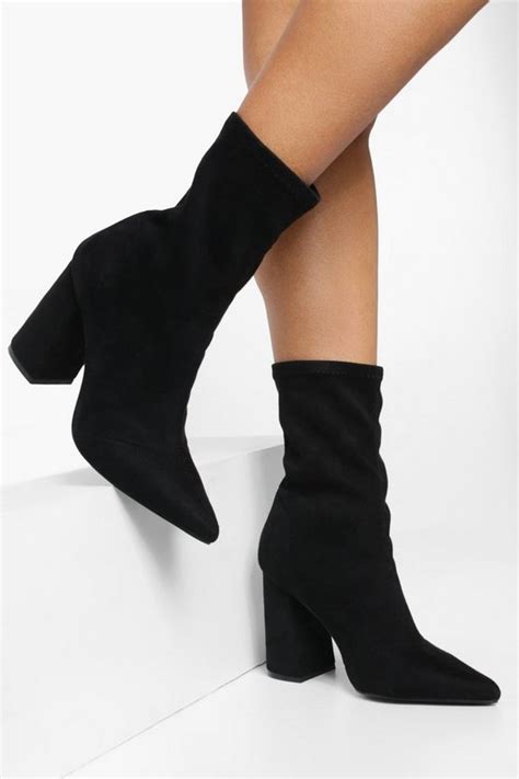 Pointed Block Heel Sock Boots Boohoo
