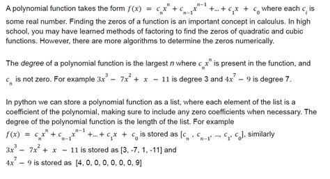 A Polynomial Function Takes The Form Chegg Com