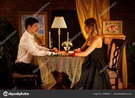 Romantic Dinner For Couple Restaurant Interior Candlelight For
