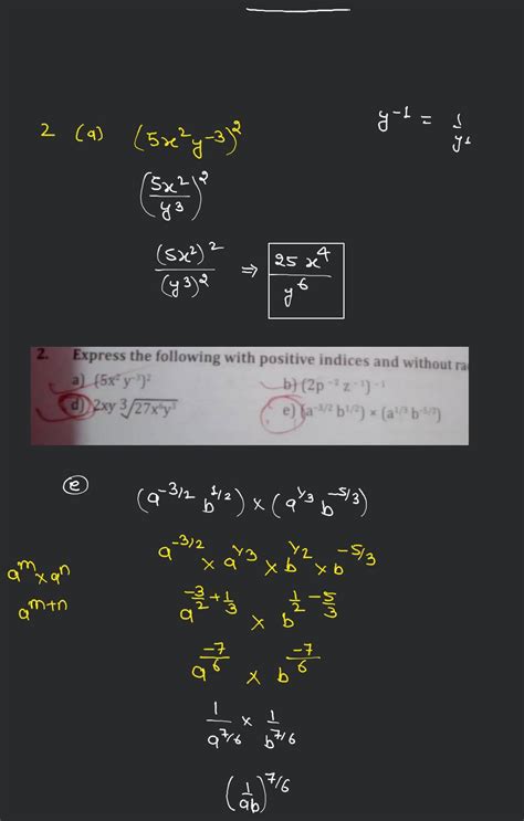 2 Express The Following With Positive Indices And Without Filo