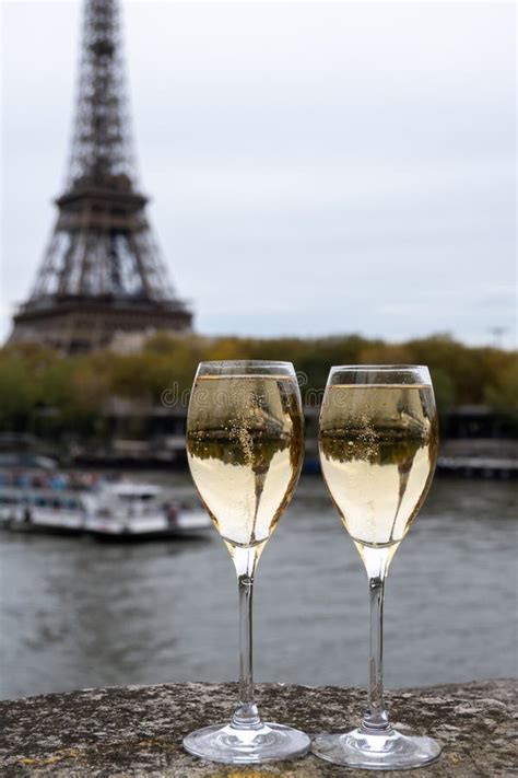 Drinking Of French Sparkling Wine Champagne From Tulip Glasses With