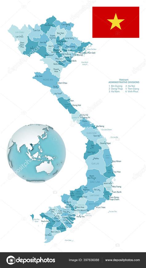 베트남 행정푸른 색 지도 국기와 위치가 지구상에 있다 스톡 벡터 ©gt29 397836088