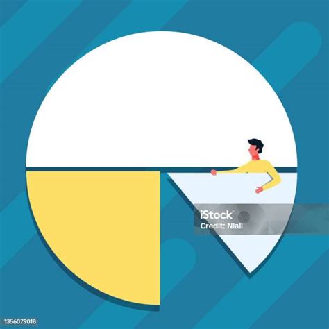 그래프 디자인을 보여주는 원형 차트 조각을 들고 있는 남자 그림 다이어그램의 원형 조각을 완료 신사 서 디자인 개념에 대한 스톡