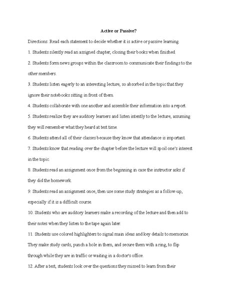 Active Or Passive Active Or Passive Directions Read Each Statement