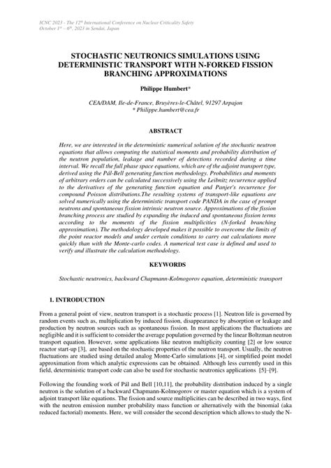 Pdf Stochastic Neutronics Simulations Using Deterministic Transport