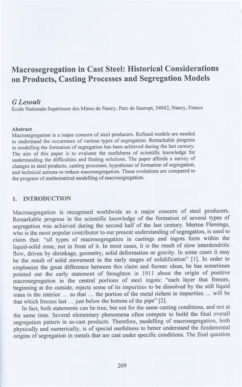 Pdf Macrosegregation In Cast Steel Historical Considerations On Products Casting Processes