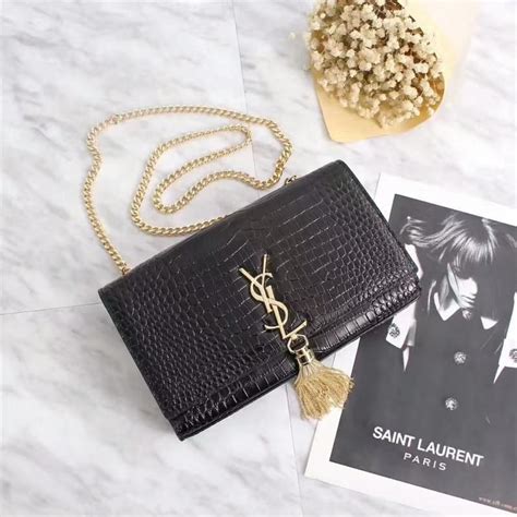 Saint Laurent Medium Kate Chain And Tassel Bag In Crocodile Embossed