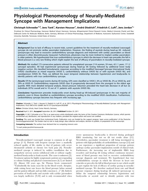Pdf Physiological Phenomenology Of Neurally Mediated Syncope With