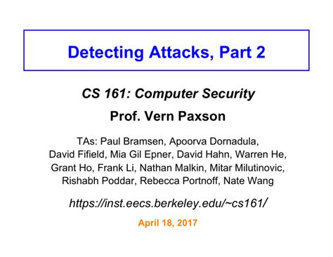 Ppt Detecting Attacks Part 2 Cs 161 Computer Security Prof Vern