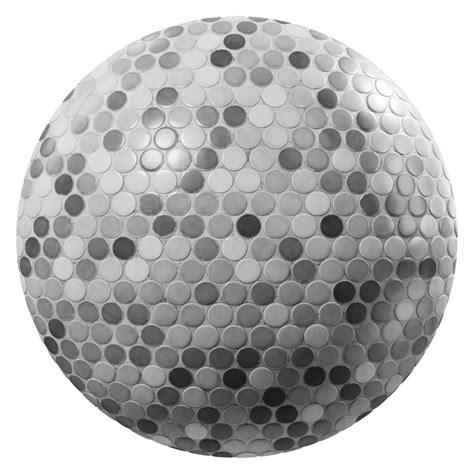 Penny Round Ceramic Matte Tile Texture Mixed Gray Poliigon