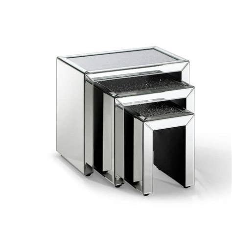 Andmakers Decor 197 In Silver Rectangle Glass Top Nesting End Table
