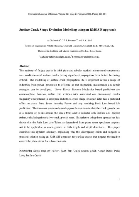 Pdf Surface Crack Shape Evolution Modelling Using An Rms Sif Approach