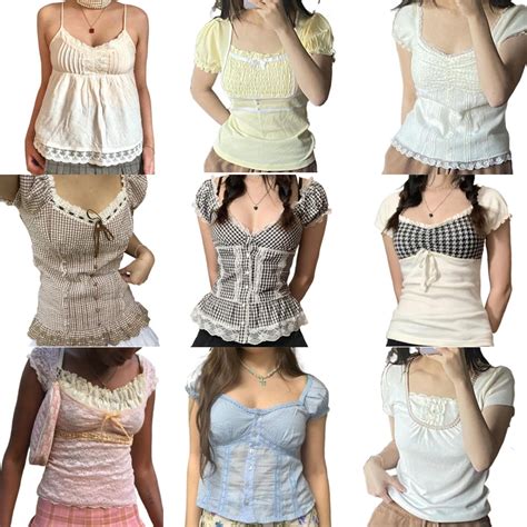 Y2k Fairycore Grunge Milkmaid Top Retro Aesthetic Kawaii Lace Trim Crop